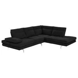 Ecksofa Calia italia "Toby Wing, L-Form, Multifunktionssofa, bequem und edel", schwarz (nero bull), B:288cm H:90cm T:232cm, Leder BULL (100% Leder), Sofas, Sitztiefenverstellung und Armteilfunktion, Füße chrom glänzend
