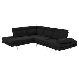 Ecksofa Calia italia "Toby Wing, L-Form, Multifunktionssofa, bequem und edel", schwarz (nero bull), B:228cm H:90cm T:232cm, Synthetische Faser (100% Polyester), Sofas, Sitztiefenverstellung und Armteilfunktion, Füße chrom glänzend