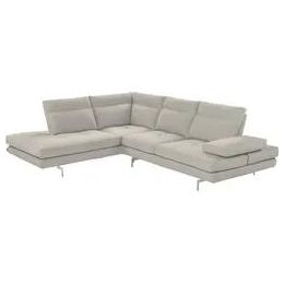 Ecksofa Calia italia "Toby Wing, L-Form, Multifunktionssofa, bequem und edel", weiß (tortora bull), B:228cm H:90cm T:232cm, Leder BULL (100% Leder), Sofas, Sitztiefenverstellung und Armteilfunktion, Füße chrom glänzend