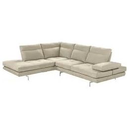 Ecksofa Calia italia "Toby Wing, L-Form, Multifunktionssofa, bequem und edel", beige (ecrù mario), B:228cm H:90cm T:232cm, Mikrofaser mit Nubuk Optik (100% Polyester), Sofas, Sitztiefenverstellung und Armteilfunktion, Füße chrom glänzend