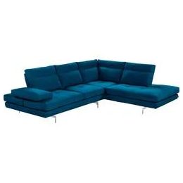 Ecksofa Calia italia "Toby Wing, L-Form, Multifunktionssofa, bequem und edel", blau (ottanio mario), B:288cm H:90cm T:232cm, Mikrofaser mit Nubuk Optik (100% Polyester), Sofas, Sitztiefenverstellung und Armteilfunktion, Füße chrom glänzend