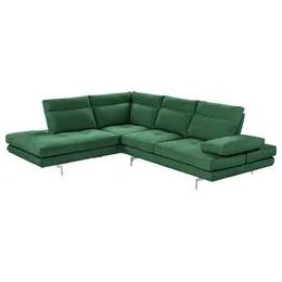 Ecksofa Calia italia "Toby Wing, L-Form, Multifunktionssofa, bequem und edel", grün (verde mario), B:228cm H:90cm T:232cm, Mikrofaser mit Nubuk Optik (100% Polyester), Sofas, Sitztiefenverstellung und Armteilfunktion, Füße chrom glänzend