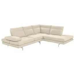 Ecksofa Calia italia "Toby Wing, L-Form, Multifunktionssofa, bequem und edel", weiß (bianco bull), B:288cm H:90cm T:232cm, Leder BULL (100% Leder), Sofas, Sitztiefenverstellung und Armteilfunktion, Füße chrom glänzend