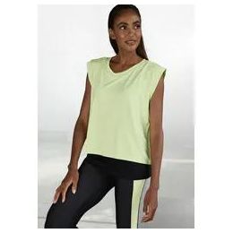 2-in-1-Shirt Lascana ACTIVE, Damen, Gr. M (40/42), grün (matcha), Obermaterial: 66% Polyester, 29% Viskose, 5% Elasthan, unifarben, bequem lang, Rundhals, Shirts, Sportshirt im doppellagigen Look