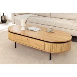 Riess Ambiente Moderner Couchtisch ATELIER 120cm natur Eiche schwarz mit zwei Schubladen Riess-Ambiente Sofatisch Wohnzimmertisch oval