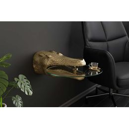 Riess Ambiente Design Hängetisch WILDLIFE CROCODILE gold Krokodil ovale Glasplatte Beistelltisch Riess-Ambiente Maritim Modern