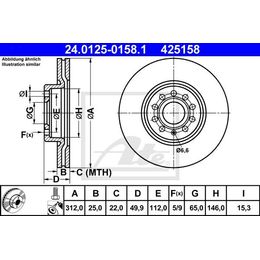 ATE Bremsensatz-Vorderachse Bremsensatz, Scheibenbremse vorne rechts links bel&uuml;ftet 312mm f&uuml;r SKODA SEAT VAG 5Q0615301F 2K5698151A 5C0615301B IJZJSGH3