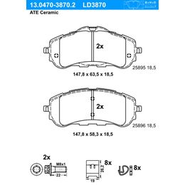 ATE Bremsbelagsatz, Scheibenbremse Ceramic vorne rechts links mit Zubeh&ouml;r f&uuml;r PEUGEOT CITRO&Euml;N VAUXHALL OPEL 1610428780 1678168180 1647860280 13.0470-3
