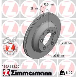 Zimmermann Bremsscheibe COAT Z 460.4523.20 hinten rechts links innenbel&uuml;ftet 330mm f&uuml;r PORSCHE 9Y0615601A