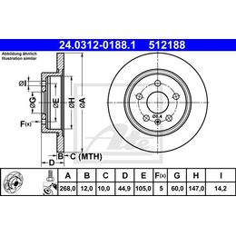 ATE Bremsensatz-Hinterachse PowerDisc / Standard Bremsensatz, Scheibenbremse hinten rechts links voll 268mm für VAUXHALL OPEL CHEVROLET 13411383 54204