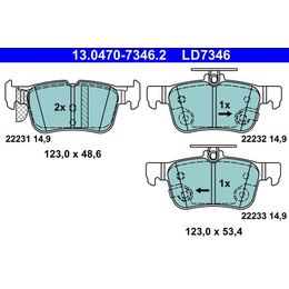 ATE Bremsbelagsatz, Scheibenbremse hinten rechts links f&uuml;r FORD KTJX61-2M007-AEC KTJX61-2M007-AEB 2454300 13.0470-7346.2