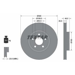 TEXTAR Bremsscheibe PRO vorne rechts links innenbel&uuml;ftet 300mm f&uuml;r FORD KV6C1125DB 2252901 KV6C1125CC 92326003