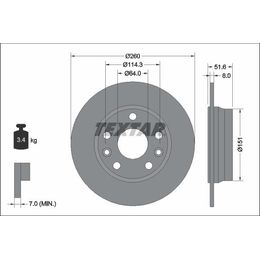 TEXTAR Bremsscheibe hinten rechts links voll 260mm für RENAULT NISSAN 432064941R 4320600Q1A 440A06575R 92337703