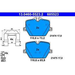 ATE Bremsbelagsatz, Scheibenbremse hinten rechts links mit Zubehör für TOYOTA BMW 04466-WAA03 34206888835 13.0460-5523.2