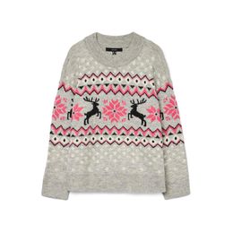 V&eacute;ro Moda VERO MODA Pullover 'VMSANTANORDIC' Damen Gr&ouml;&szlig;e XL hellgrau / pink / schwarz / wei&szlig;