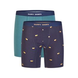 Happy Shorts 2er-Set: Boxershorts in Dunkelblau/ T&uuml;rkis | Gr.: L