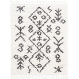 Hochflor-Teppich CarpetFine "Linn", wei&szlig;, B:160cm H:30mm L:230cm, Polyester, Teppiche, Fransenteppich, Mit Fransen, Wohnzimmer