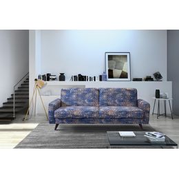3-Sitzer exxpo - SOFA FASHION "Side, toller Sitz- & Liegekomfort, Schlafsofa. Breite 222cm. hoher Fu&szlig;", blau, B:222cm H:89cm T:93cm, Sofas, mit Schlaffunktion, Bettkasten und hohe Holzf&uuml;&szlig;e, Solit&auml;rm&ouml;bel