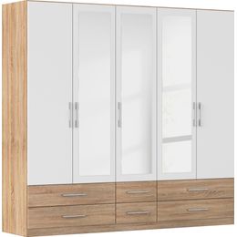 Kleiderschrank Rauch "Schrank Garderobe Wäscheschrank HERSBRUCK in 2 Breiten", weiß (eiche sonoma, alpinweiß), B:226cm H:210cm T:54cm, Holzwerkstoff, Schränke, mit 6 großzügigen Schubladen sowie Spiegeltüren MADE IN GERMANY