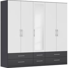 Kleiderschrank Rauch "Schrank Garderobe Wäscheschrank HERSBRUCK in 2 Breiten", grau (graumetallic, alpinweiß), B:226cm H:210cm T:54cm, Holzwerkstoff, Schränke, mit 6 großzügigen Schubladen sowie Spiegeltüren MADE IN GERMANY