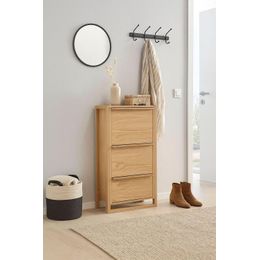Schuhkommode WOODMAN "NewEst", braun (eichefarben), B:67cm H:138cm T:28cm, Sideboards, Breite 67 cm, mit 3 Klappen, Holzfurnier aus Eiche, FSC