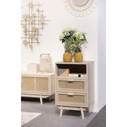 Kommode Salesfever "Vejle Design-Sideboard für Stauraum", beige (natur), B:42cm H:68cm T:36cm, Furnier, Geflecht Rattan, MDF, Sideboards, Schubladenkommode, Charmante Schubladenfronten aus stilvollem Rattangeflecht