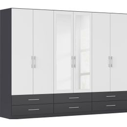 Kleiderschrank Rauch "Schrank Garderobe Wäscheschrank HERSBRUCK in 2 Breiten", grau (graumetallic, alpinweiß), B:271cm H:210cm T:54cm, Holzwerkstoff, Schränke, mit 6 großzügigen Schubladen sowie Spiegeltüren MADE IN GERMANY
