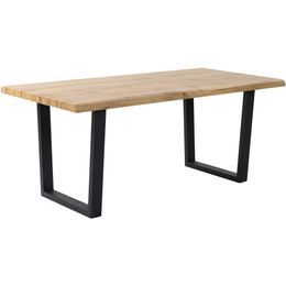 Baumkantentisch Duo Collection "Tisch Thea", braun (wildeiche, nachbildung, naturbraun, schwarz, wildeiche, nachbildung, naturbraun), B:180cm H:76cm T:90cm, Tische, Massives Kufengestell aus Metall, Belastbarkeit bis 100 kg
