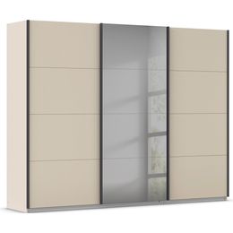 Schwebetürenschrank INOSIGN BY RAUCH "Schlafzimmerschrank BESTSELLER Kleiderschrank Schrank Garderobe FERRIS", beige (beige (champagner)), B:271cm H:210cm T:62cm, Holzwerkstoff, Schränke, Mitteltür mit hochwertigem Grauspiegel MADE IN GERMANY