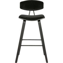 Barhocker Woood "Senn", schwarz, B:42cm H:91cm T:48cm, Hocker, Sitzfläche aus Samt, H 94 cm x B 41 cm