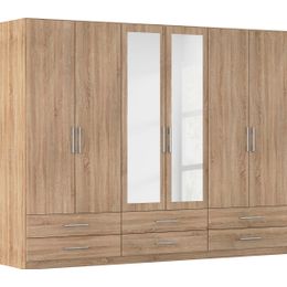 Kleiderschrank Rauch "Schrank Garderobe Wäscheschrank HERSBRUCK in 2 Breiten", braun (eiche sonoma), B:271cm H:210cm T:54cm, Holzwerkstoff, Schränke, mit 6 großzügigen Schubladen sowie Spiegeltüren MADE IN GERMANY