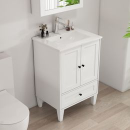 Waschtisch Welltime "Amsterdam", weiß, schwarz, B:59cm H:85cm T:45cm, MDF, Waschtische, Badmöbel inkl. Keramikwaschbecken, in verschiedenen Breiten erhältlich