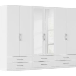 Kleiderschrank Rauch "Schrank Garderobe Wäscheschrank HERSBRUCK in 2 Breiten", weiß (alpinweiß), B:271cm H:210cm T:54cm, Holzwerkstoff, Schränke, mit 6 großzügigen Schubladen sowie Spiegeltüren MADE IN GERMANY