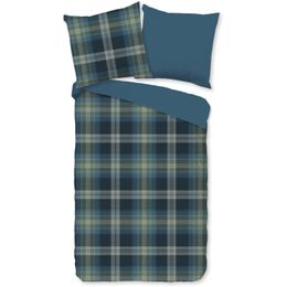 Wendebettwäsche "Jan", blau, B/L: 135cm x 200cm, 1 Stk., 1 Stk., Microfaser, B/L: 80cm x 80cm, 2 Stk., Microfaser, Obermaterial: 100% Polyester, PURE LUXURY COLLECTION, Bettwäsche, Mikrofaser, 135x200, Pflegeleicht, Wendeoptik, Simple, Karo, Blau