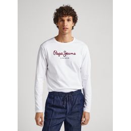 Langarmshirt Pepe Jeans "EGGO LONG", Herren, Gr. S (48), weiß, Single Jersey, Obermaterial: 100% Baumwolle, bedruckt, normal normal, Rundhals, Shirts