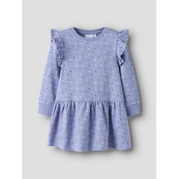 Minikleid name it "NMFOEANA LS SWE DRESS BRU PB", Mädchen, Gr. 104, N-Gr, lila (lila impression), Jersey, Obermaterial: 95% Baumwolle, 5% Elasthan, bedruckt, regular fit ca. Mitte Oberschenkel, Rundhals, Kleider