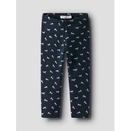 Leggings name it "NMFTAVINA SWEAT FLEECE LEGGING BRU NOOS", Mädchen, Gr. 86, N-Gr, blau (schwarz sapphire), Jersey, Obermaterial: 66% Polyester, 30% Baumwolle, 4% Elasthan, bedruckt, normal normal, Hosen