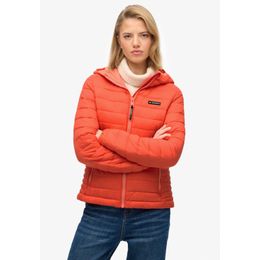 Steppjacke Superdry "HOODED FUJI LITE PADDED JACKET", Damen, Gr. L, rot (hot coral), Steppware, Obermaterial: 100% Nylon, unifarben, slim fit, Jacken Steppjacke