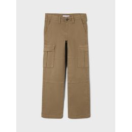 Cargohose name it "NKMRYAN ST TWI CARGO PANT 5720-OT NOOS", Jungen, Gr. 140, N-Gr, braun (kelp), Web, Obermaterial: 98% Baumwolle, 2% Elasthan, unifarben, slim fit normal, Hosen
