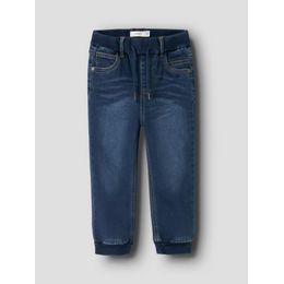 Loose-fit-Jeans name it "NMMBEN BAGGY R FLEECE JEANS 3023-AN O", Jungen, Gr. 104, N-Gr, blau (dunkelblau denim), Denim/Jeans, Obermaterial: 64% Baumwolle, 34% Polyester, 2% Elasthan, Abriebeffekte, relaxed fit, Jeans