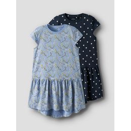 Minikleid name it "NKFVIGGA 2P CAPSL DRESS", Mädchen, Gr. 128, N-Gr, serenitypack:schwarz sapphire, Jersey, Obermaterial: 100% Baumwolle, bedruckt, regular fit, Rundhals, Kleider