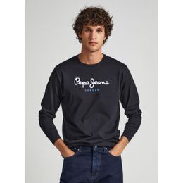 Langarmshirt Pepe Jeans "EGGO LONG", Herren, Gr. L (52/54), schwarz, Single Jersey, Obermaterial: 100% Baumwolle, bedruckt, normal normal, Rundhals, Shirts