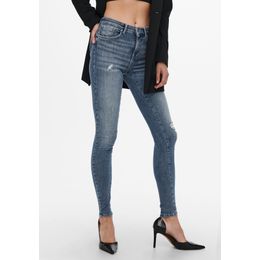 Skinny-fit-Jeans Only "ONLPOWER LIFE MID PUSH", Damen, Gr. L (40), Länge 32, blau (medium blau denim), Denim/Jeans, Obermaterial: 92% Baumwolle, 6% Polyester, 2% Elasthan, Abriebeffekte, Destroyed-Effekte, skinny fit knöchellang, Jeans 5-Pocket-Jeans, mit Destroyed-Details