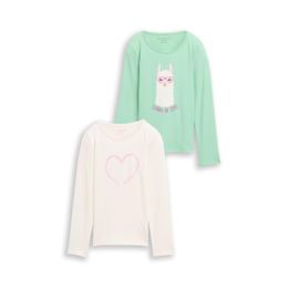 T-Shirt Tom Tailor, Mädchen, Gr. 104/110, wool weiß, Single Jersey, Obermaterial: 100% Baumwolle, bedruckt, regular fit normal, Rundhals, gerader Abschluss, Shirts, mit Print