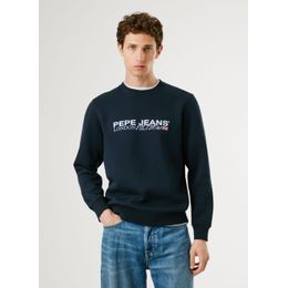 Sweatshirt Pepe Jeans "MATTHEW CREW", Herren, Gr. L, blau (dulwich blau), Sweatware, Obermaterial: 70% Baumwolle, 30% Polyester, bedruckt, regular fit, Rundhals, Rippbündchen, Sweatshirts, mit Label-Print auf der Brust