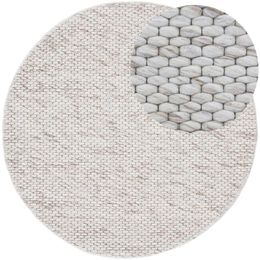 CarpetFine Wollteppich »Sina« rund 14 mm Höhe grobe Struktur, Zeitloses Design, reine Wolle, Wohnzimmer Beige Obermaterial: 100% Wolle Ø 120 cm 1...