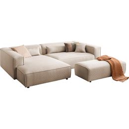 LeGer Home by Lena Gercke Ecksofa »PIARA XXL, L-Form, Schlaffunktion, Cord, Leinenoptik o. Strukturstoff« Hocker stellbar zum Schlafsofa...