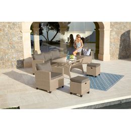Konifera Gartenlounge-Set »Amsterdam« Set, 1x 3er Sofa, 1x 2 Sessel, 2x Hocker, 1xTisch 144, 5x74x67cm, Polyrattan, 16 Stk. tlg. Stahl,...