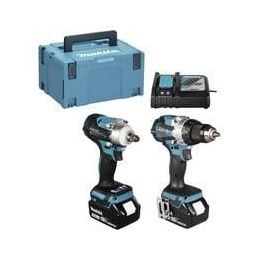 Makita Akku-Kombo-Kit DLX2533TJ, Akku-Bohrschrauber DDF489Z + Akku-Schlagschrauber DTW300Z, 18Volt blau/schwarz, 2x Li-Ionen Akku 5,0Ah, MAKPAC