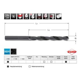 Ruko Spiralbohrer DIN 338 Typ N HSS rollgewalzt Ø 7,0 x 109 x 69 mm Spiralwinkel 20 - 30° (201070TX)